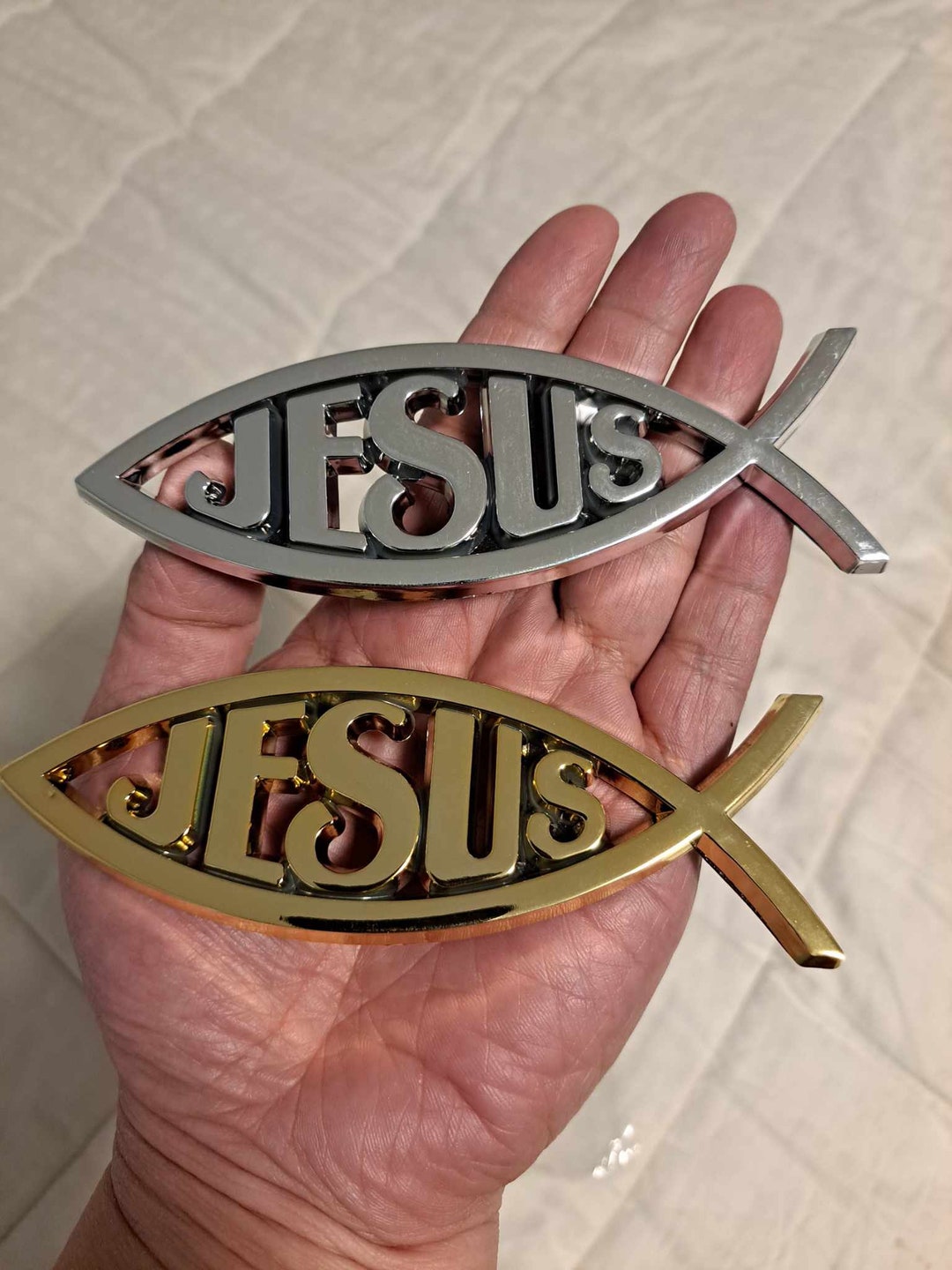 PVC 3D Jesus Fish Car Emblem: Gold, Silver Christian Auto Decal Sticker ...