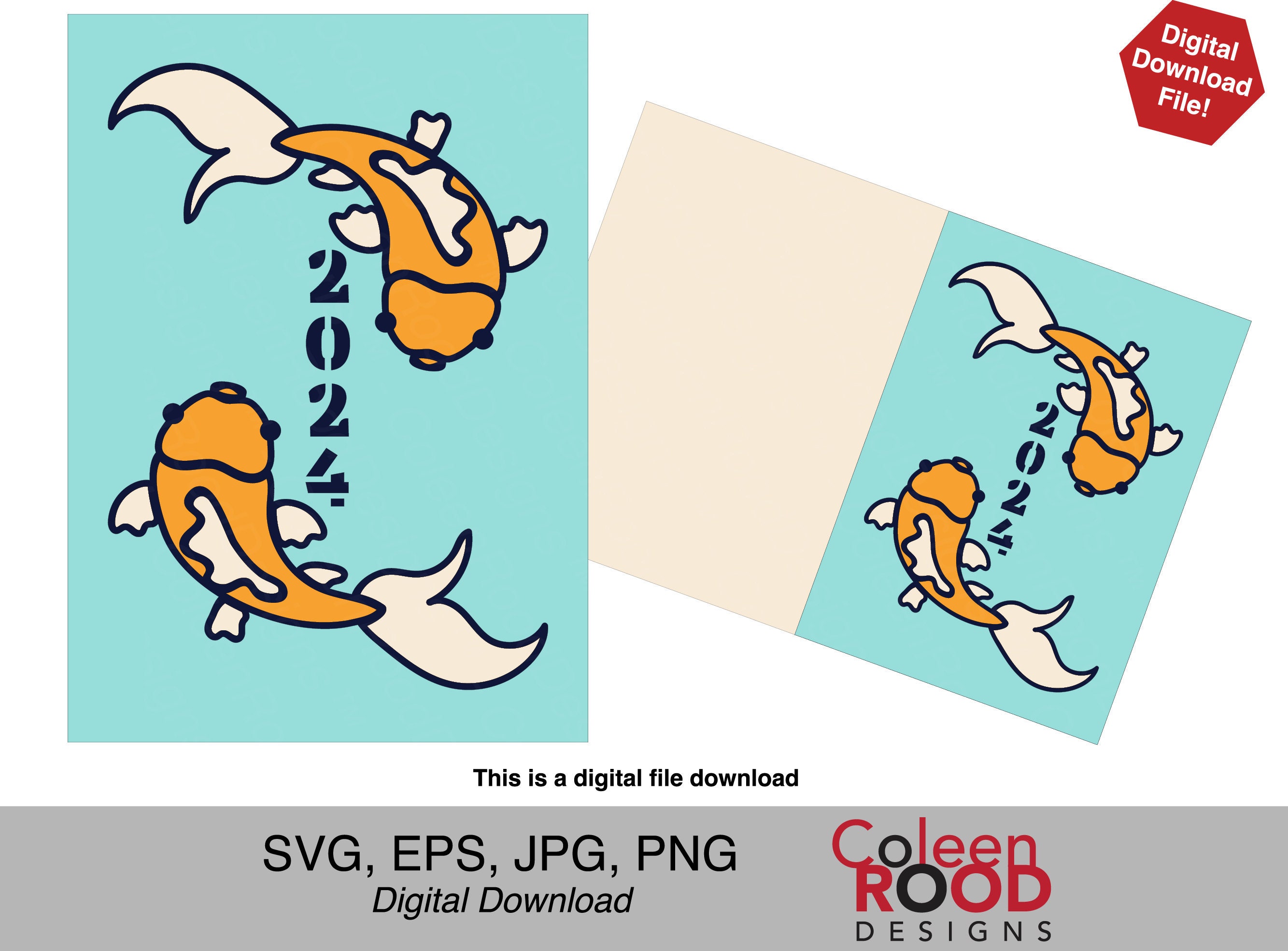 Koi 2024, 2024 Card Svg, 2024 Poster Svg, Fish 2024 Svg, New Year Card ...