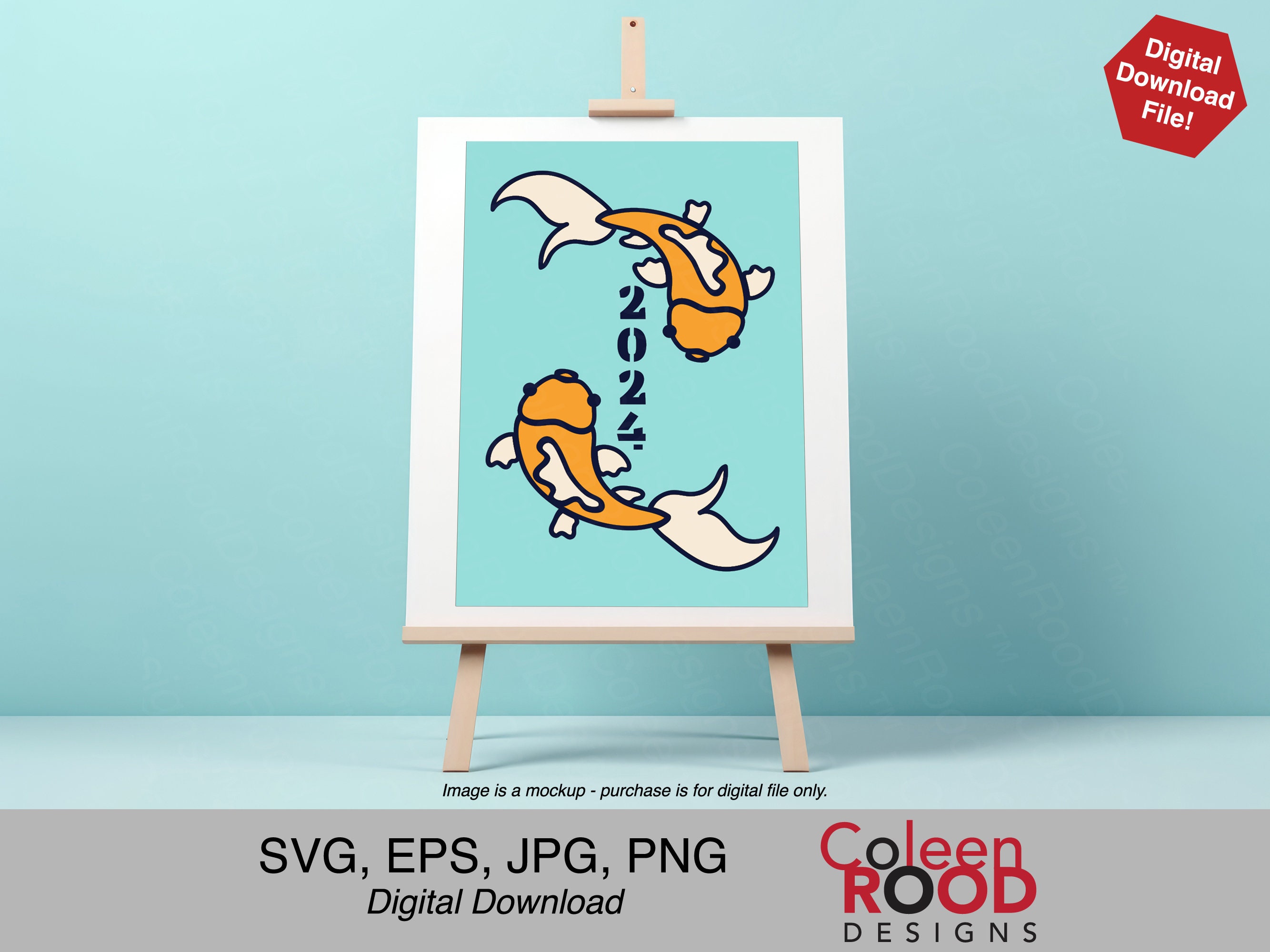 Koi 2024, 2024 Card Svg, 2024 Poster Svg, Fish 2024 Svg, New Year Card ...
