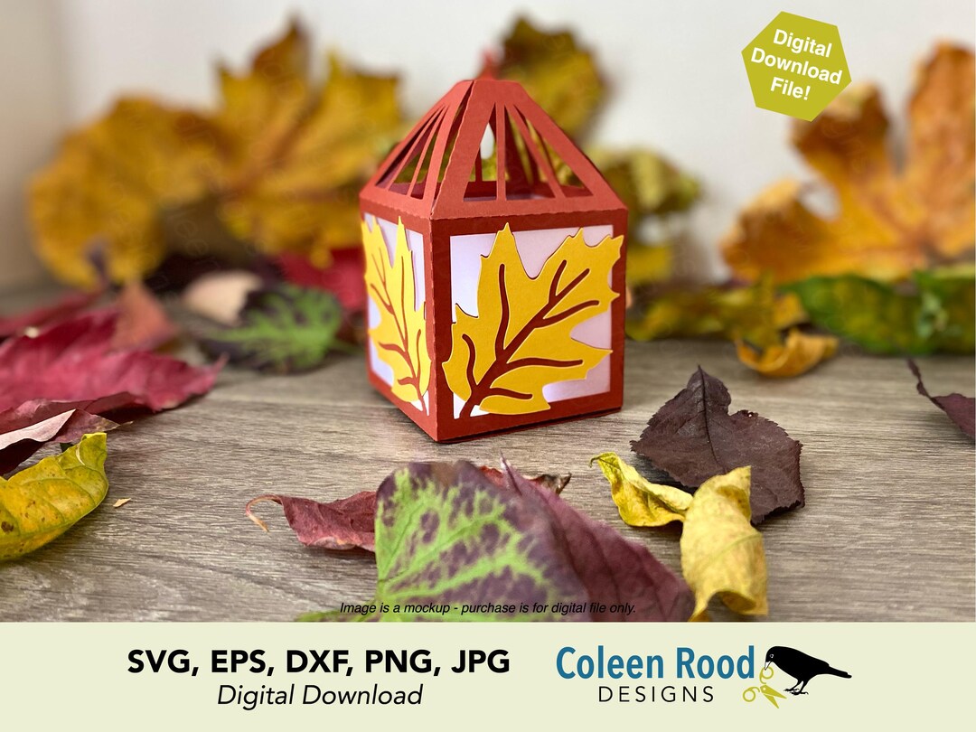 Yellow Leaf Mini Lantern SVG: Autumn Paper Lantern Template (digital ...