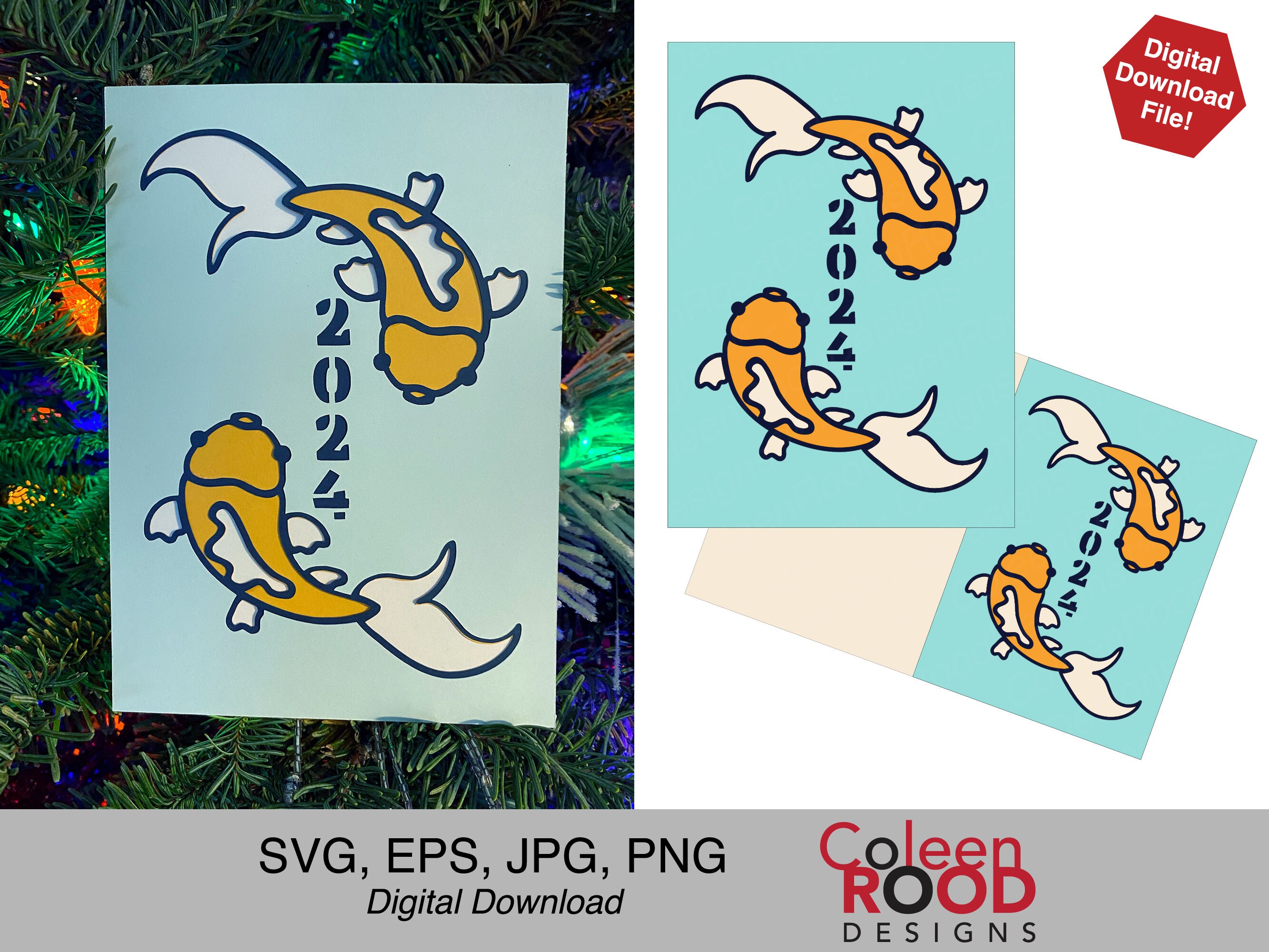 Koi 2024, 2024 Card Svg, 2024 Poster Svg, Fish 2024 Svg, New Year Card ...