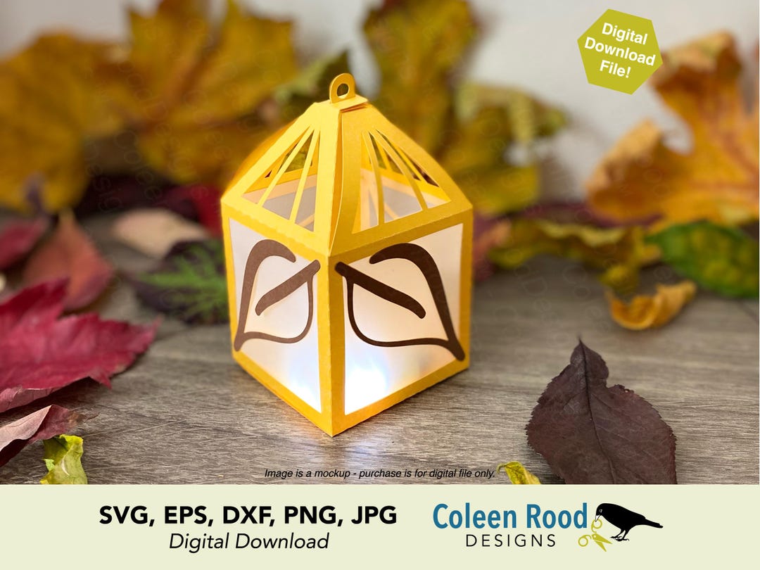 Brown Leaf Mini Lantern SVG, Rustic Autumn Paper Lantern Template, Fall ...