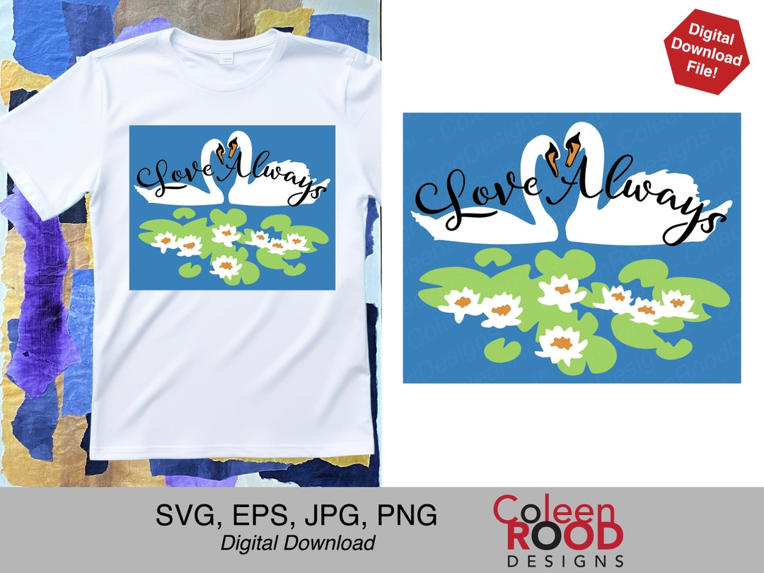 Swans With Lily Pads SVG: Romance Love Always Design (digital Download ...