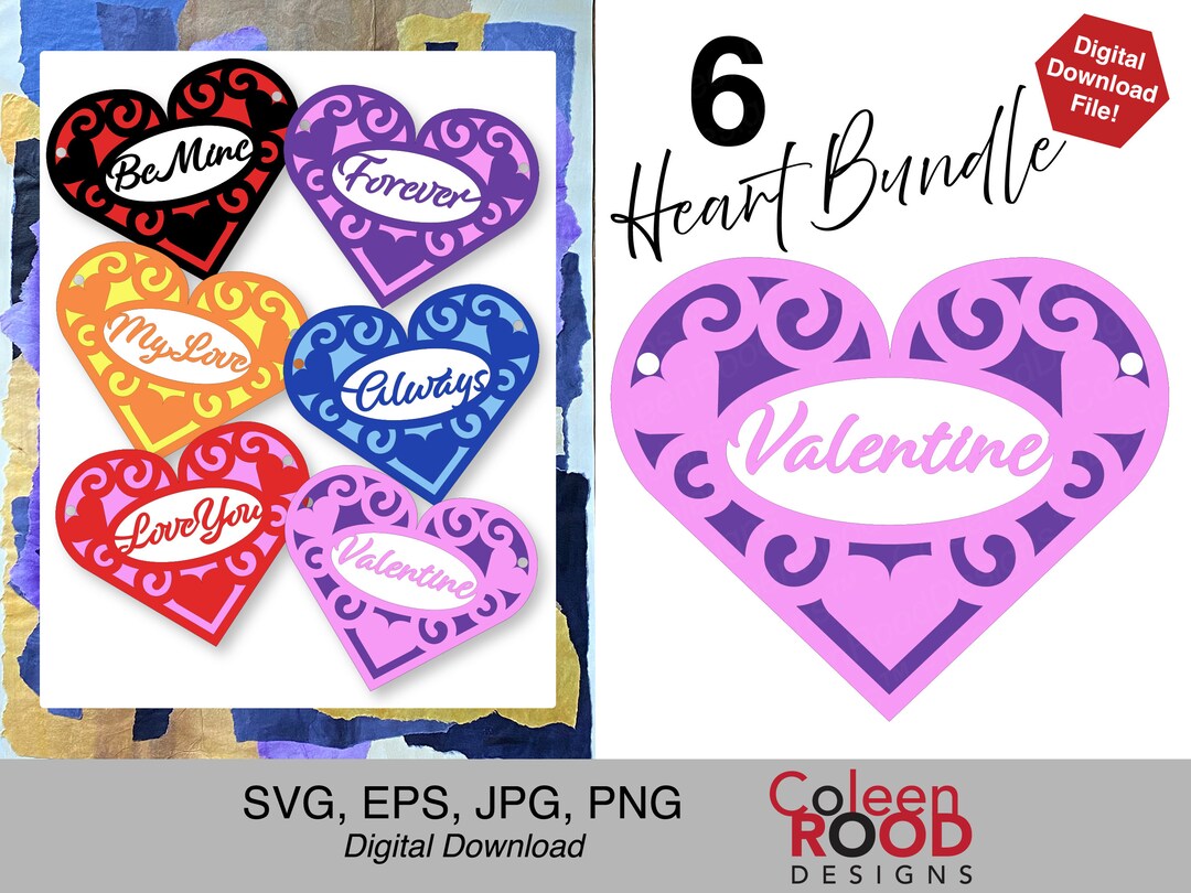 Valentine Bundle Svg, Valentine Svg, Color Heart Valentine, Heart ...