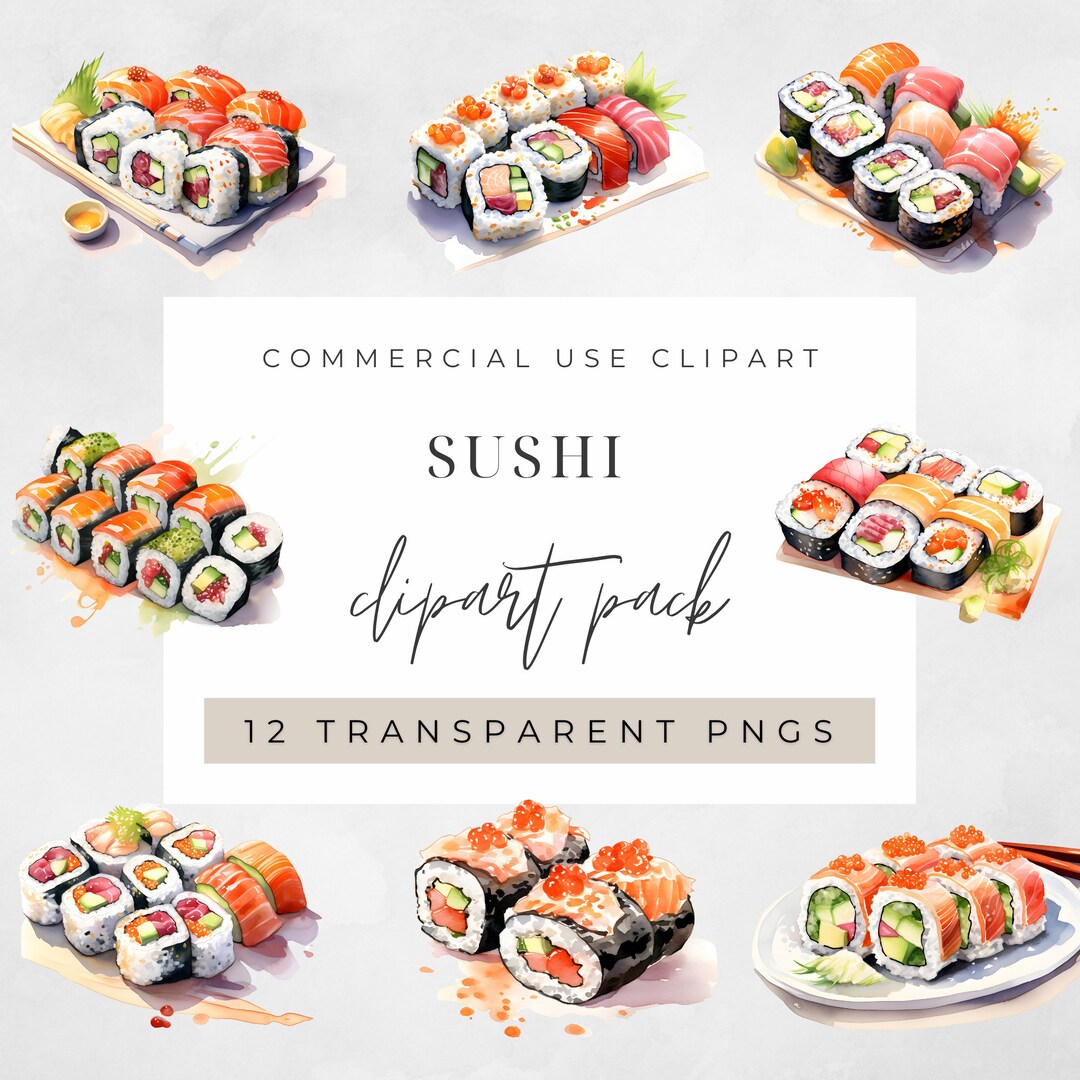 Watercolor Sushi Clipart, Clipart for Commercial Use, Transparent Pngs ...
