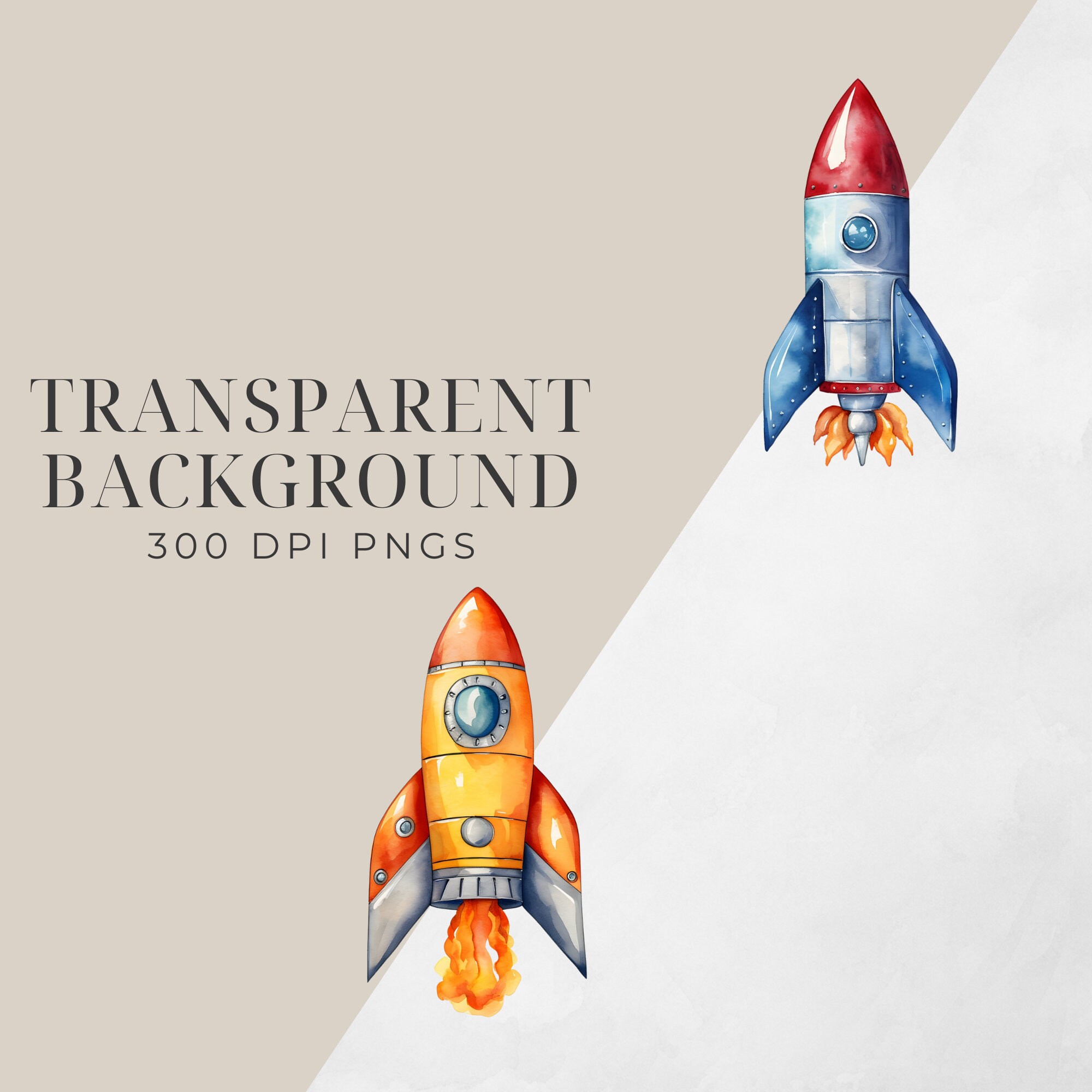 Watercolor Rockets Clipart, Clipart for Commercial Use, Transparent ...