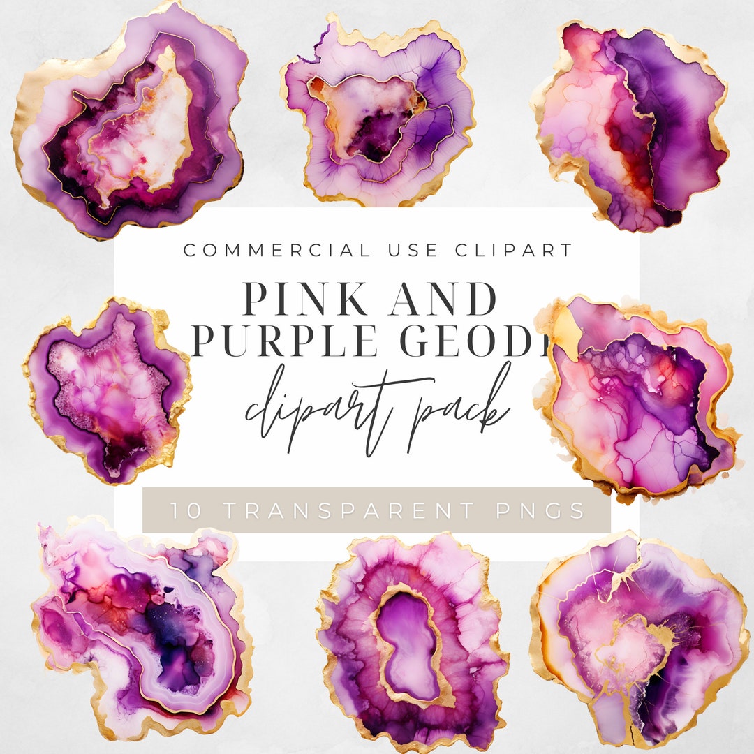 Purple and Pink Geode Clip Art Pack Watercolour, Clipart or Commercial ...