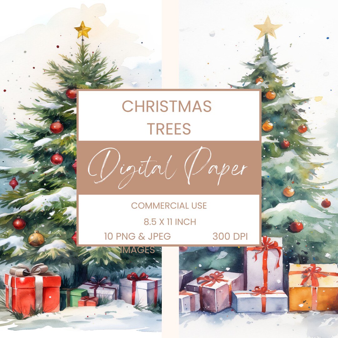 Christmas Trees Digital Paper JPEG & PNG, Junk Journaling, Bundle ...