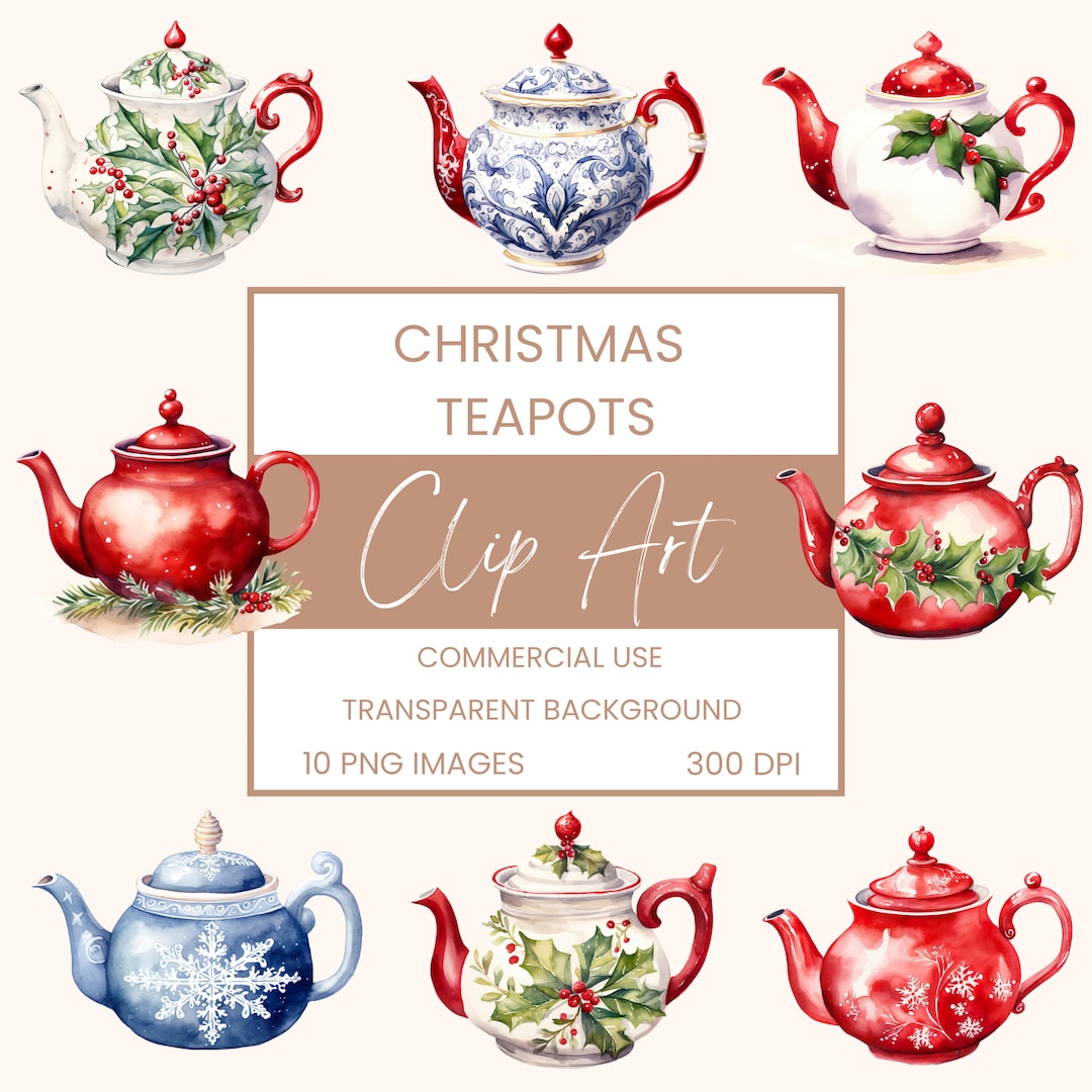 Christmas Teapots Clip Art Pack Watercolour, Clipart or Commercial Use ...