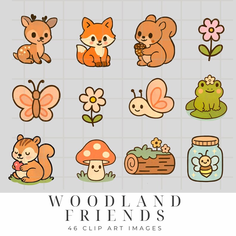 Woodland Animals Clipart Set – Cute Forest Creatures, Trees, Mushrooms ...