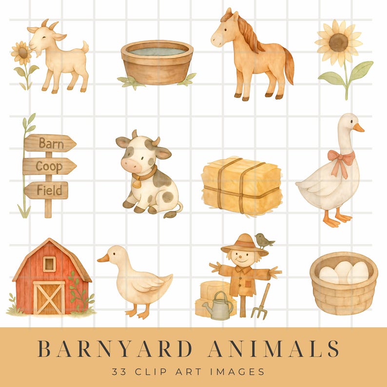 Farm Clipart Bundle Watercolour | Cute Barnyard Animals, Farmhouse ...