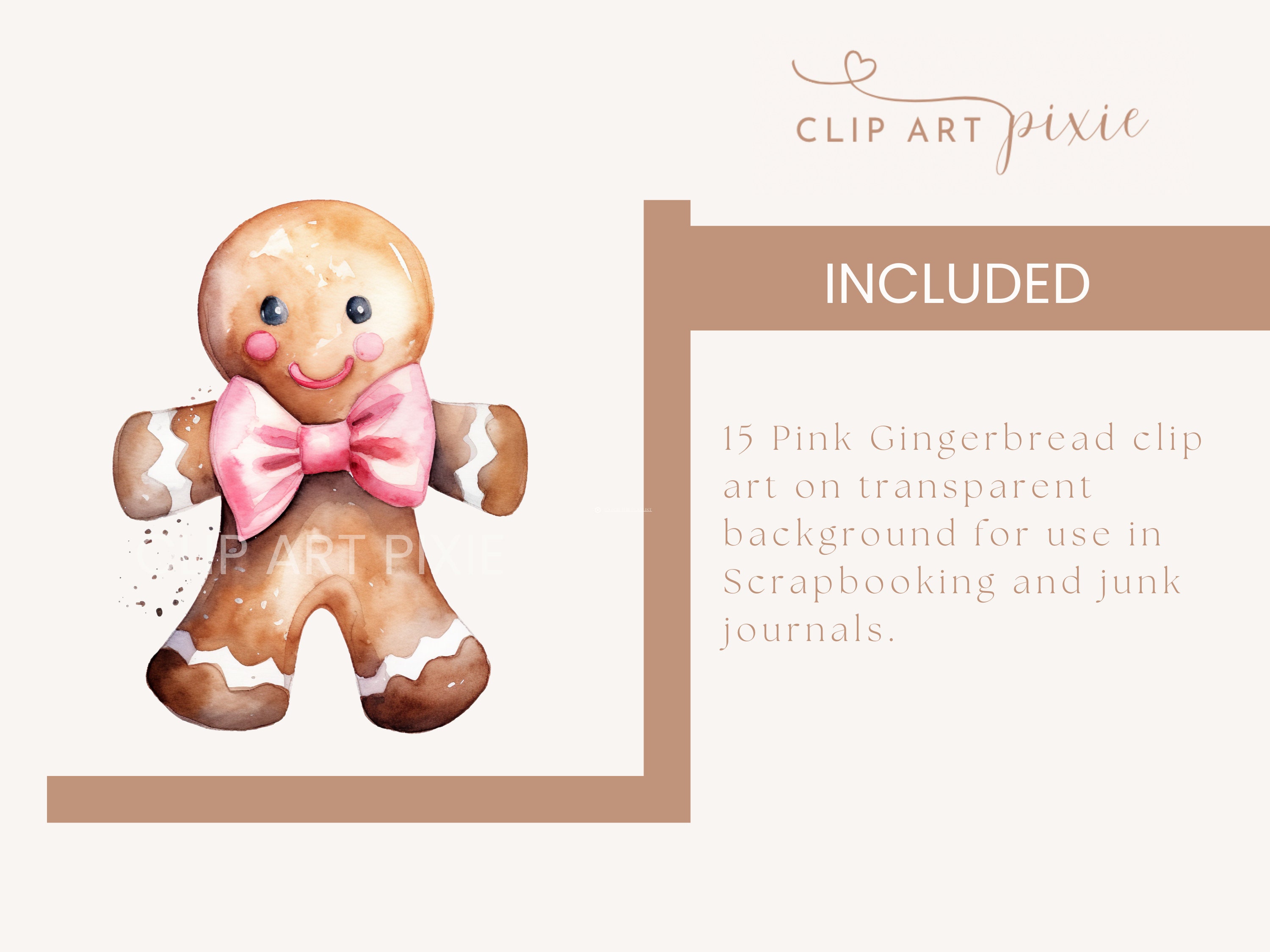 Pink Christmas Gingerbread Clip Art Pack Watercolour, Clipart or ...