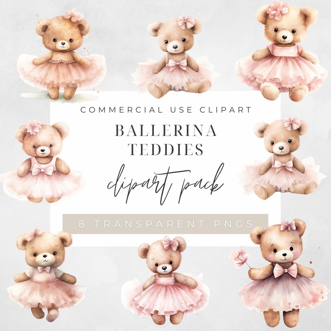 Watercolour Teddy Bears in Tutus Clip Art Pack Watercolour, Clipart for ...