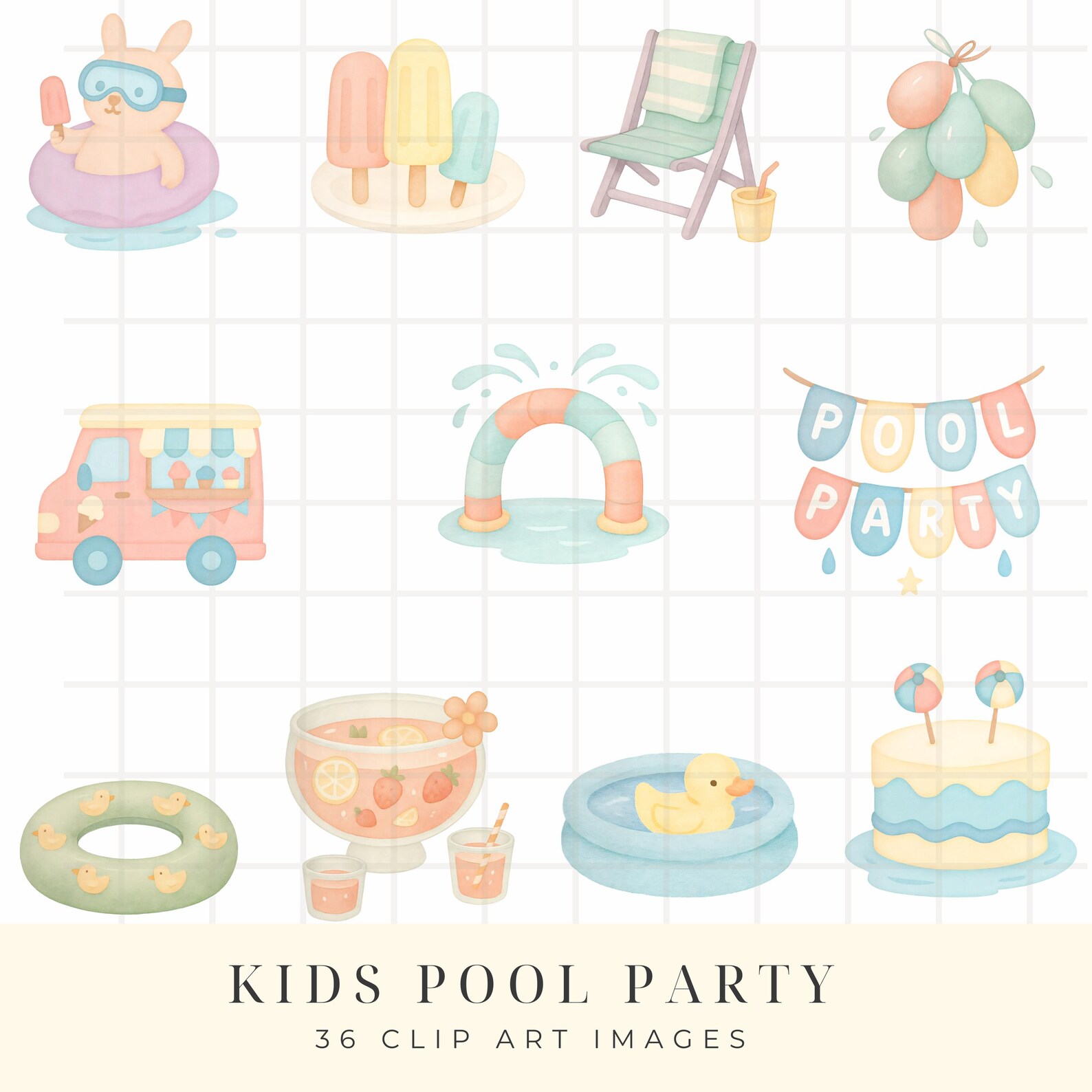 Kids Pool Party Clipart | Watercolor Summer Pool Fun | Cute Baby ...