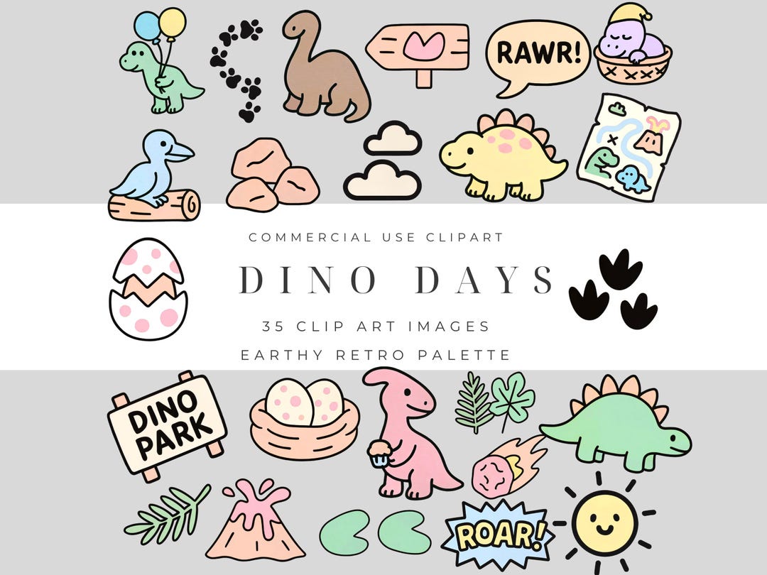 Dinosaur Clipart Bundle – Cute Pastel Dinos PNG Pack 4 Kids Party Decor ...