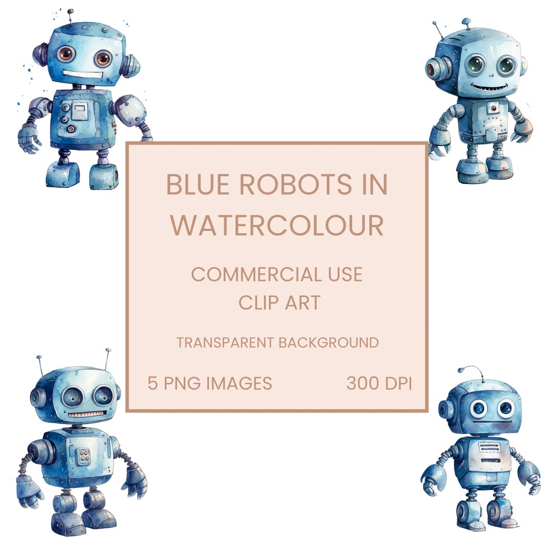 Blue Watercolour Robots Clip Art Pack Watercolour, Clipart for ...