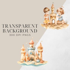 Watercolor Sand Castles Beach Clipart, BUNDLE, Children, Play, Castles ...