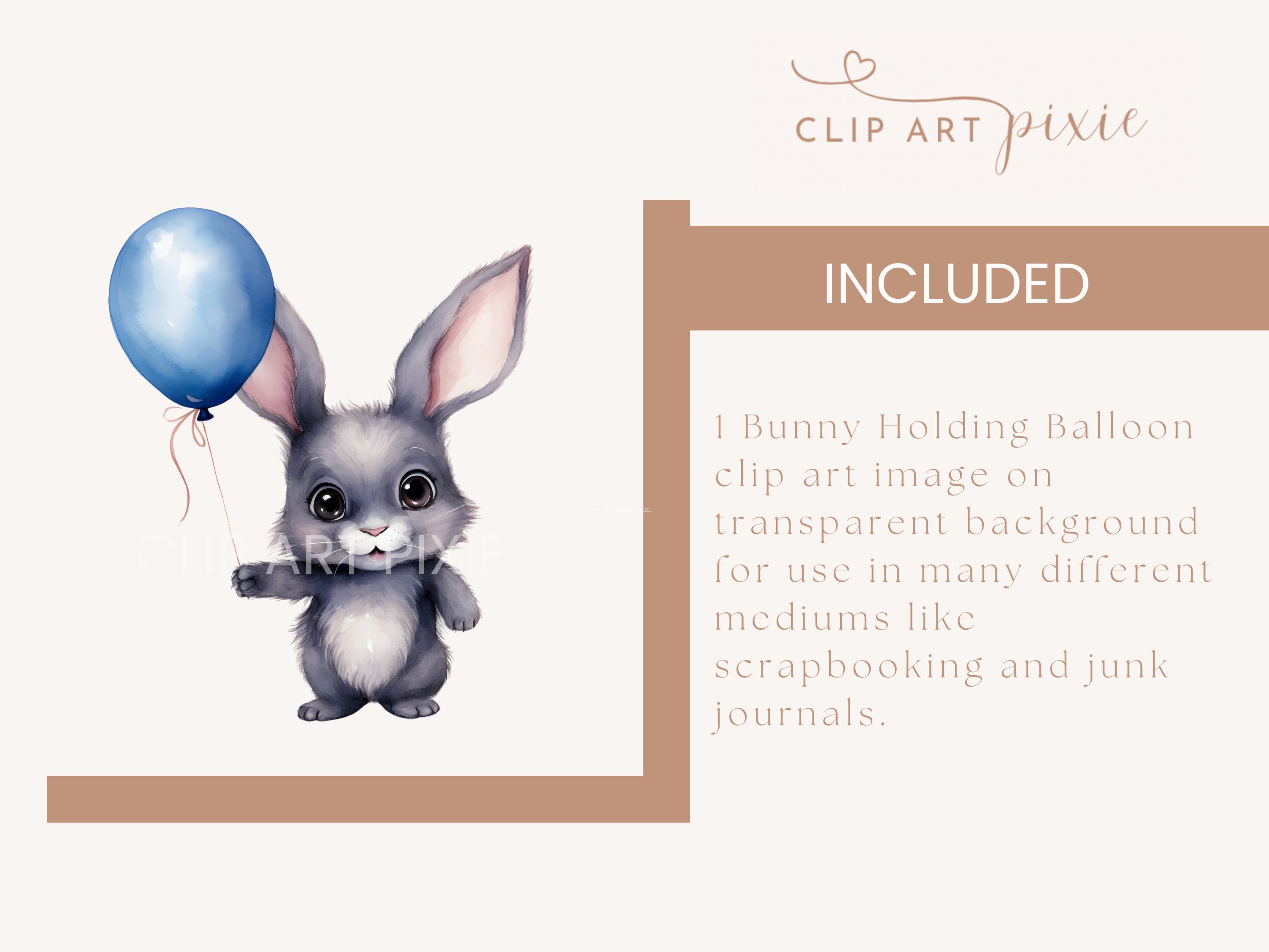 Bunny Holding Balloon Clip Art Pack Watercolour, Single PNG, Clipart or ...