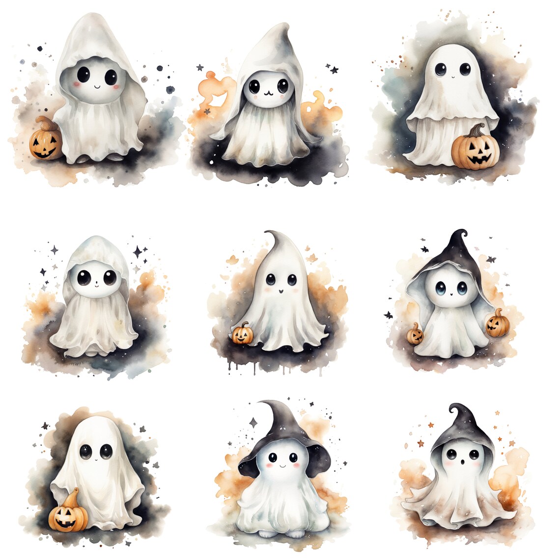 Halloween Cute Ghosts Clipart PNG, Junk Journaling, Bundle, Halloween ...