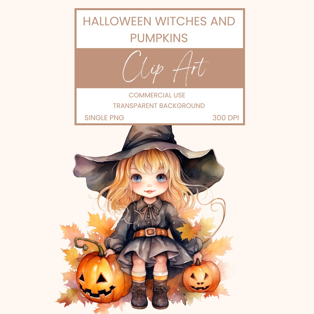 Halloween Witches and Pumpkins Clipart PNG, Junk Journaling, Single ...