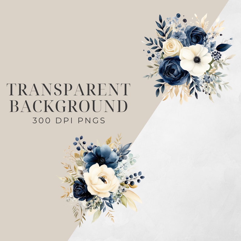 Navy Blue Bouquet Watercolor Clipart PNG, Junk Journaling, Single Image ...