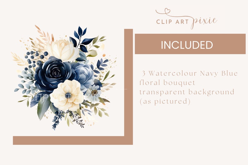 Navy Blue Bouquet Watercolor Clipart PNG, Junk Journaling, Single Image ...