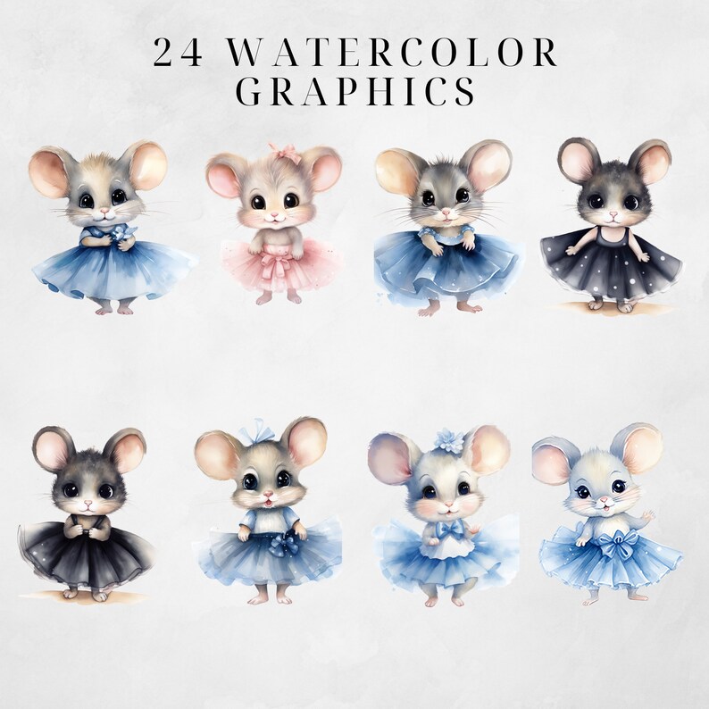 Watercolour Mice in Tutus Clip Art Pack Watercolour, Clipart for ...