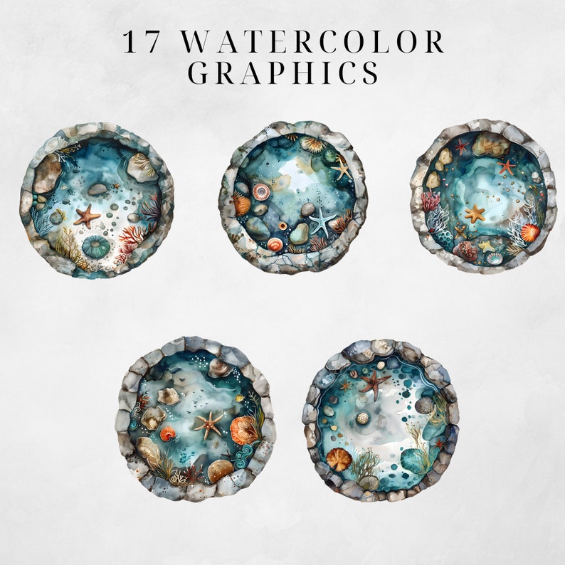 Watercolor Tide Pools Clipart, BUNDLE, Ocean, Coral, Rock Pool ...