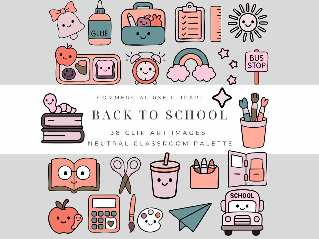 Back to School Clipart Pack – Bold & Easy School Supplies, Books, Bus ...