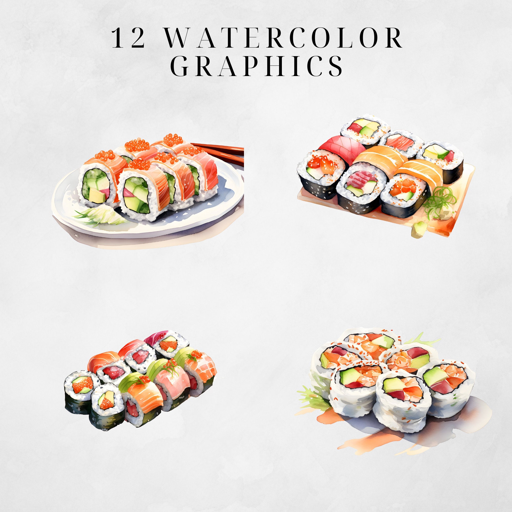 Watercolor Sushi Clipart, Clipart for Commercial Use, Transparent Pngs ...