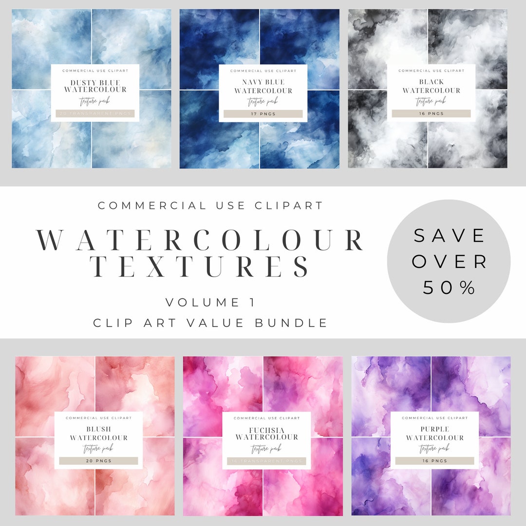 Watercolor Textures Clipart, BUNDLE, Clipart for Commercial Use, PNG ...