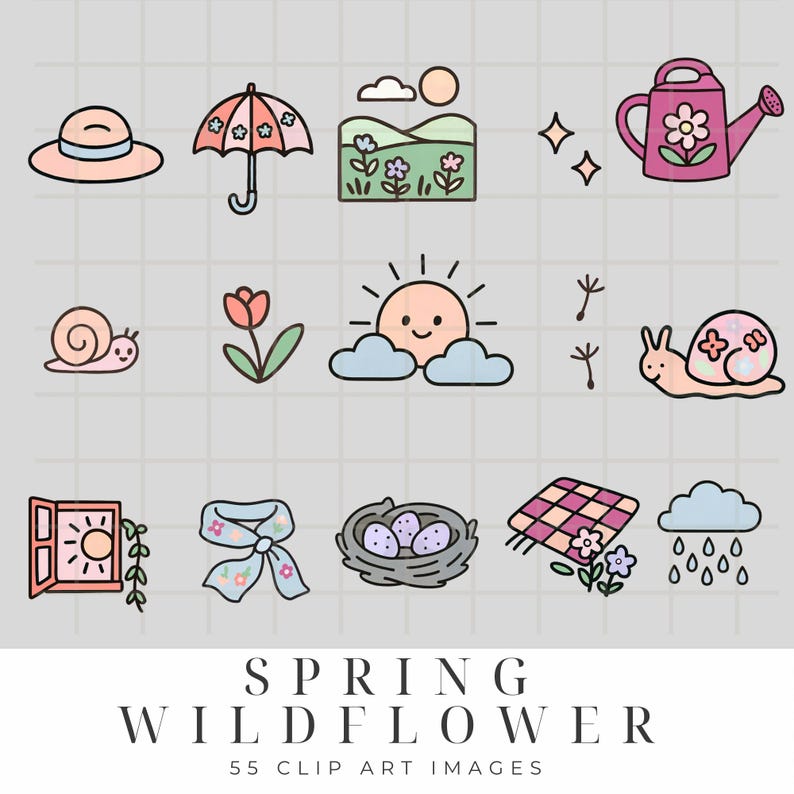 Wildflowers & Spring Clipart Pack – Pastel Simple Illustrations for ...