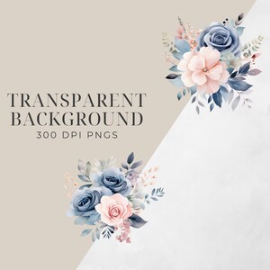 Blue & Pink Bouquet Watercolor Clipart PNG, Junk Journaling, Bundle ...