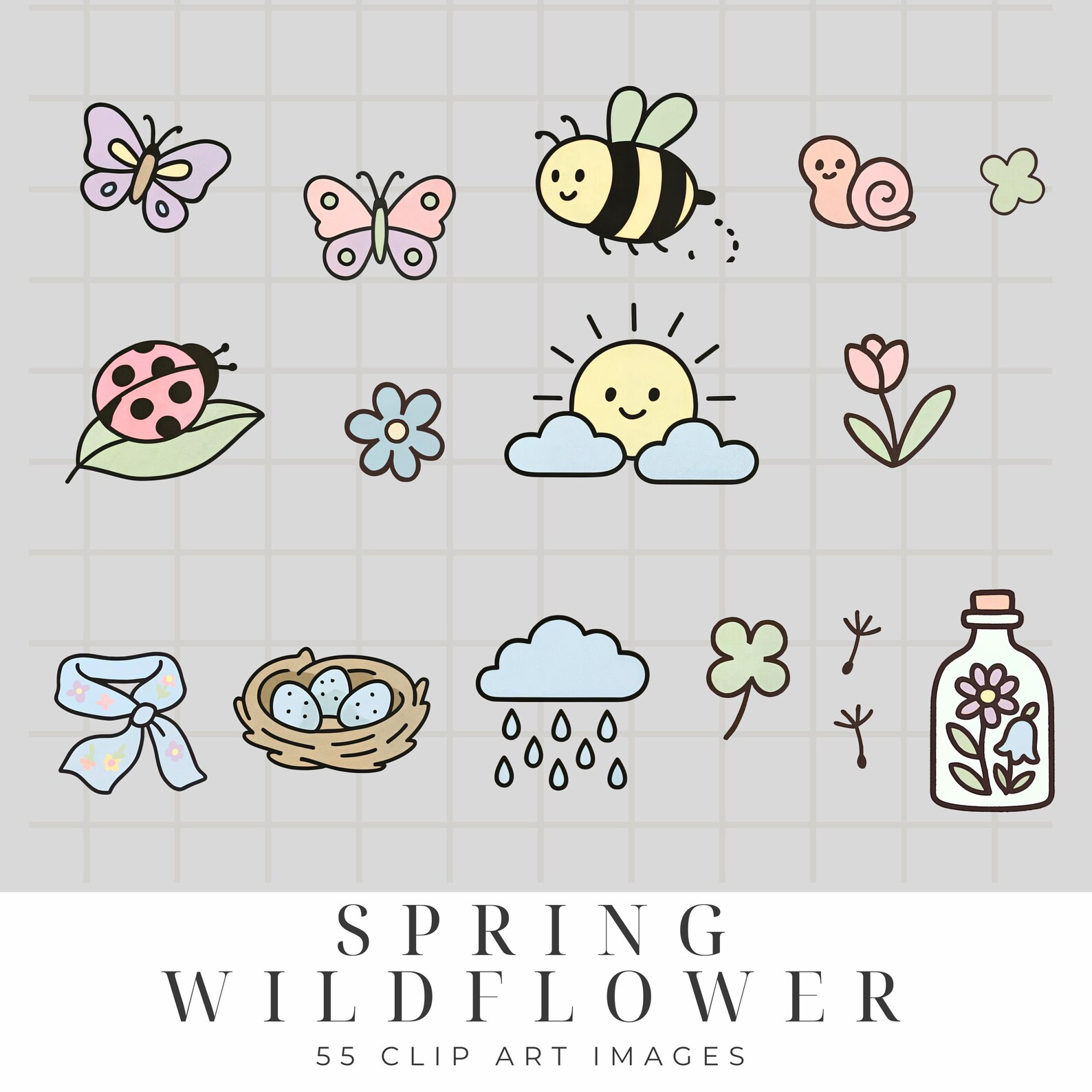Wildflowers & Spring Clipart Pack – Pastel Simple Illustrations for ...