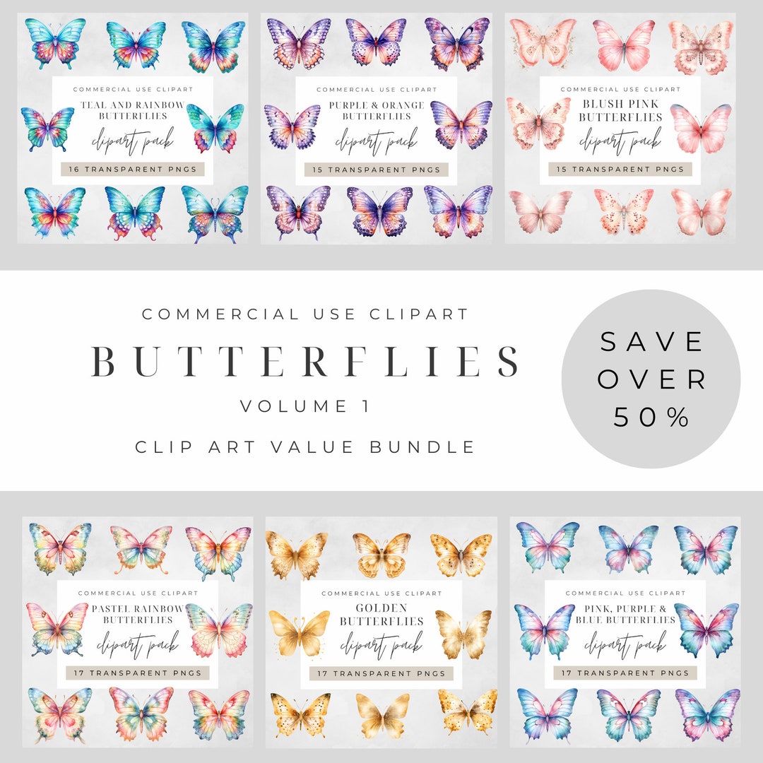 Watercolor Butterflies Clipart, BUNDLE, Clipart for Commercial Use ...