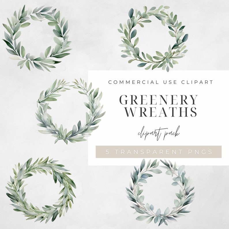 Watercolor Greenery Wreath Clipart, BUNDLE, Flowers, Half Wreaths ...