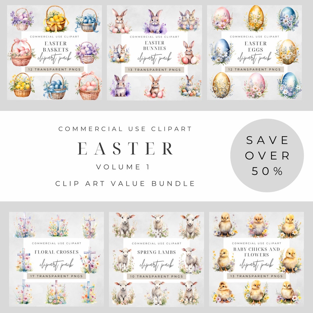 Watercolor Easter Clipart, BUNDLE, Clipart for Commercial Use ...