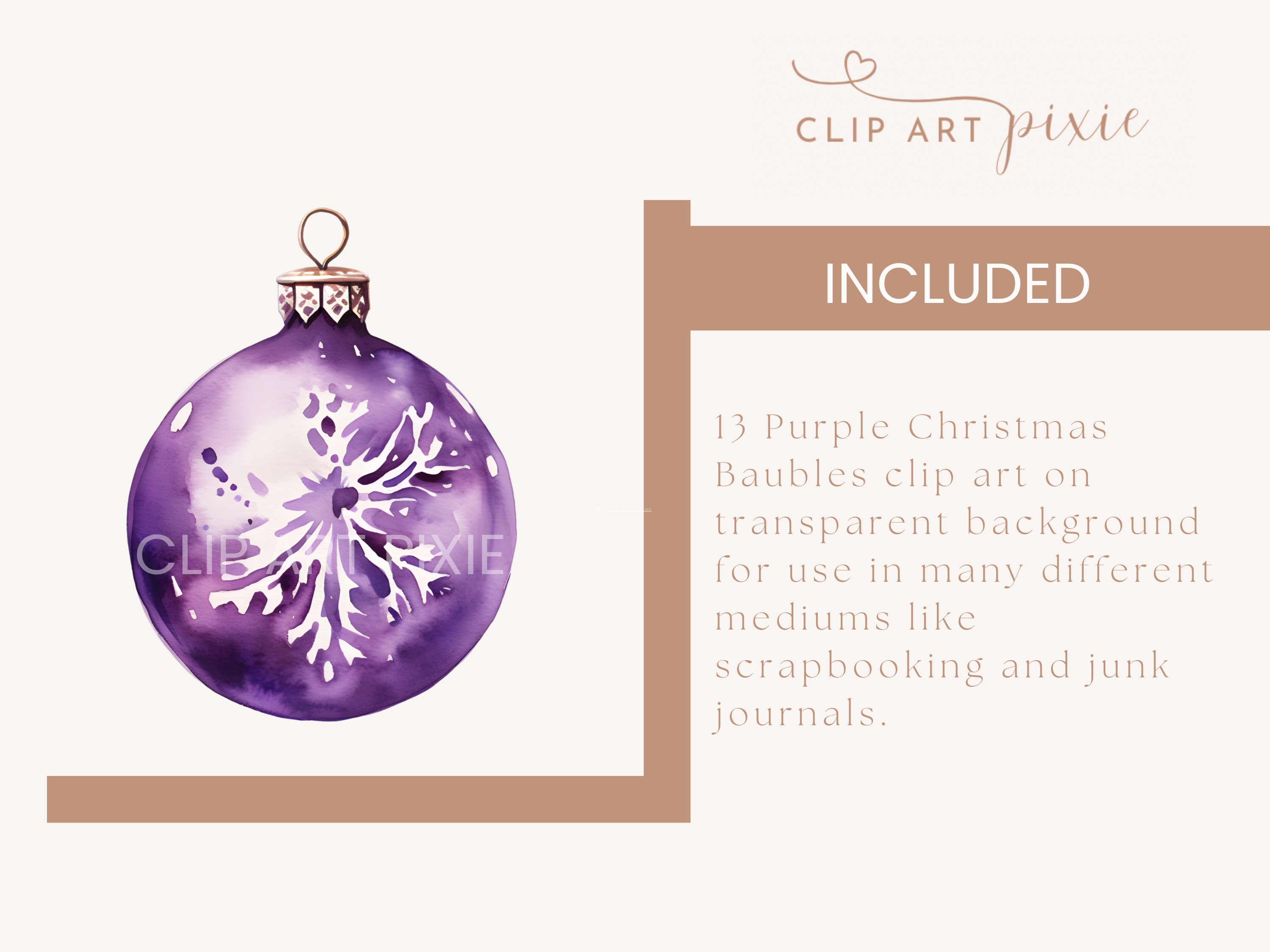 Purple Christmas Ornaments Clip Art Pack Watercolour, Clipart or ...