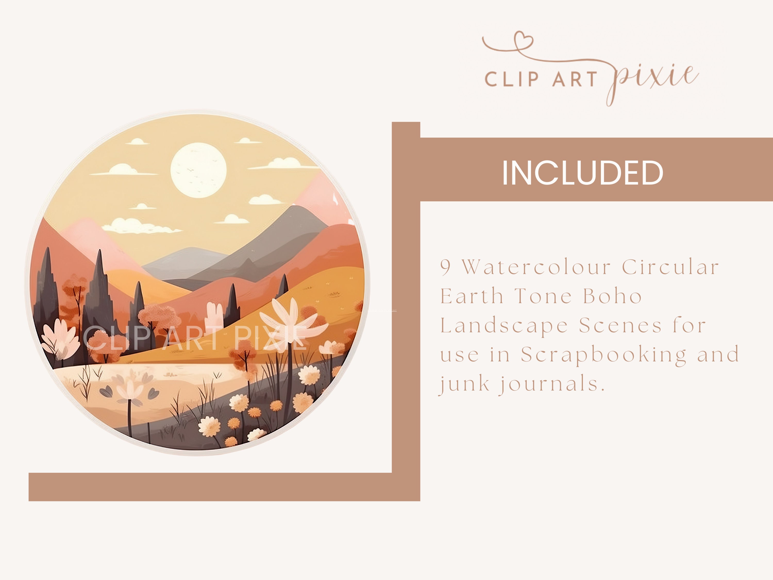 Circular Earth Tone Boho Landscape Scene Digital Paper JPEG & PNG, Junk ...
