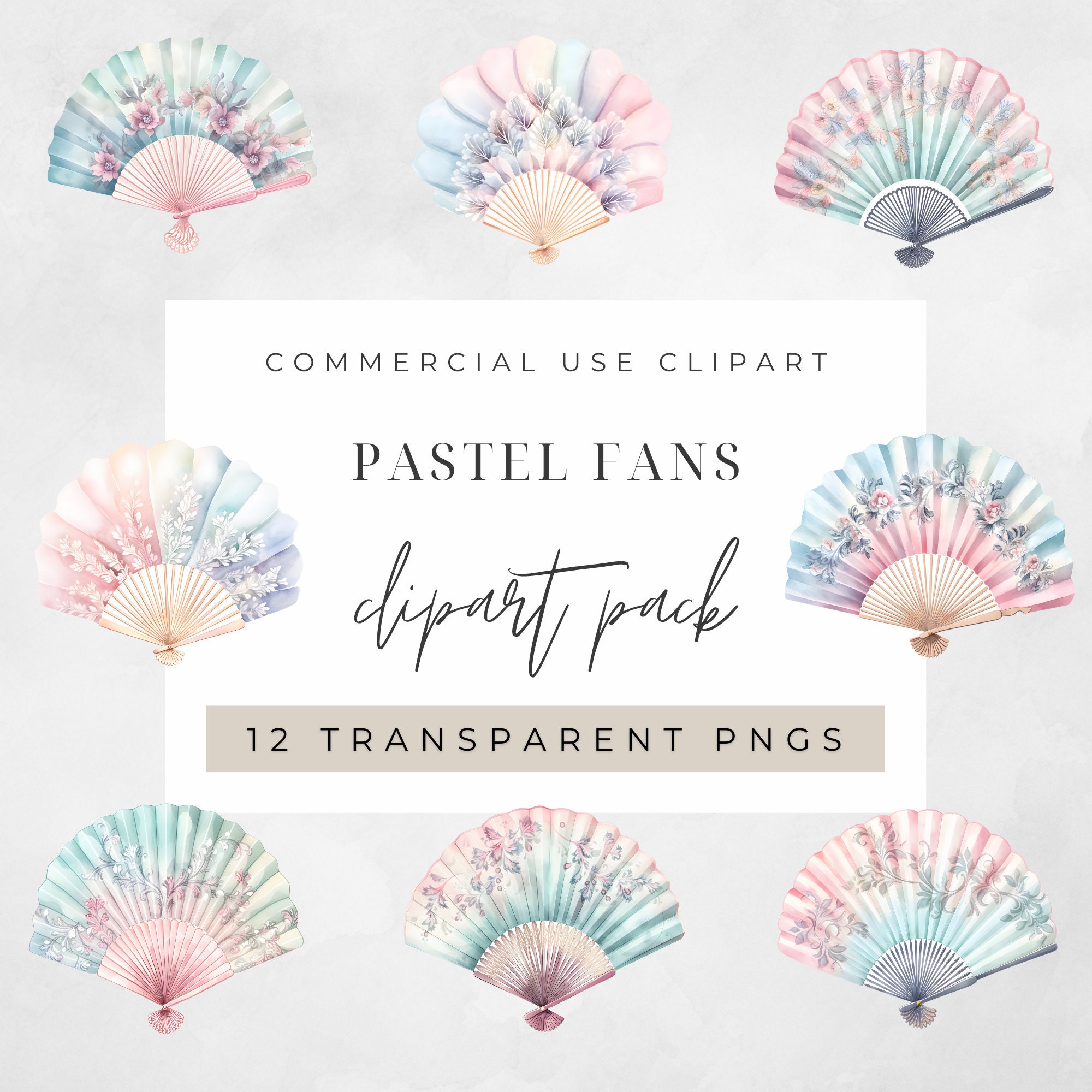 Watercolor Pastel Japanese Fans Clipart, Clipart for Commercial Use ...