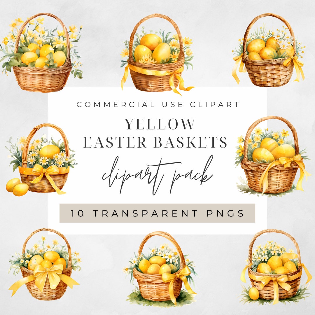 Watercolor Yellow Easter Basket Clipart, Clipart for Commercial Use ...