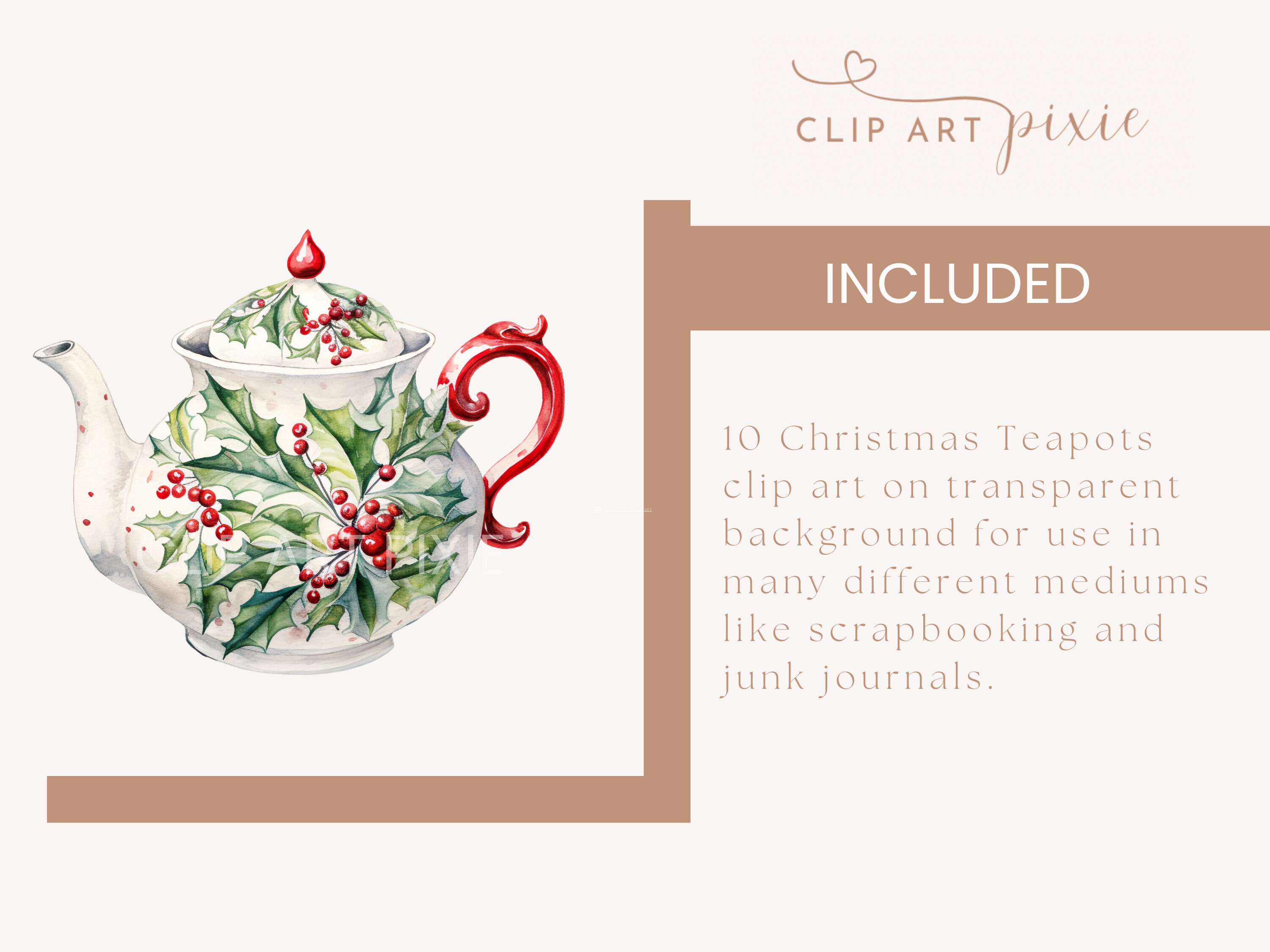 Christmas Teapots Clip Art Pack Watercolour, Clipart or Commercial Use ...