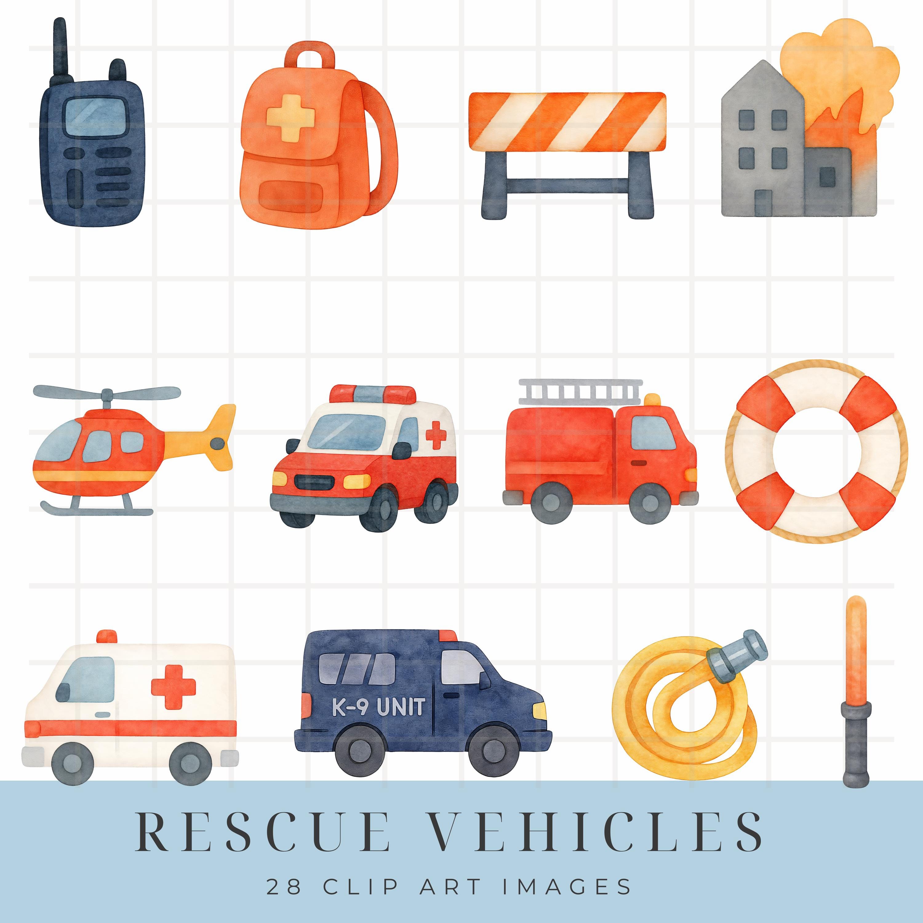 Rescue Vehicles Clipart | Emergency Services PNG | Watercolor Police ...