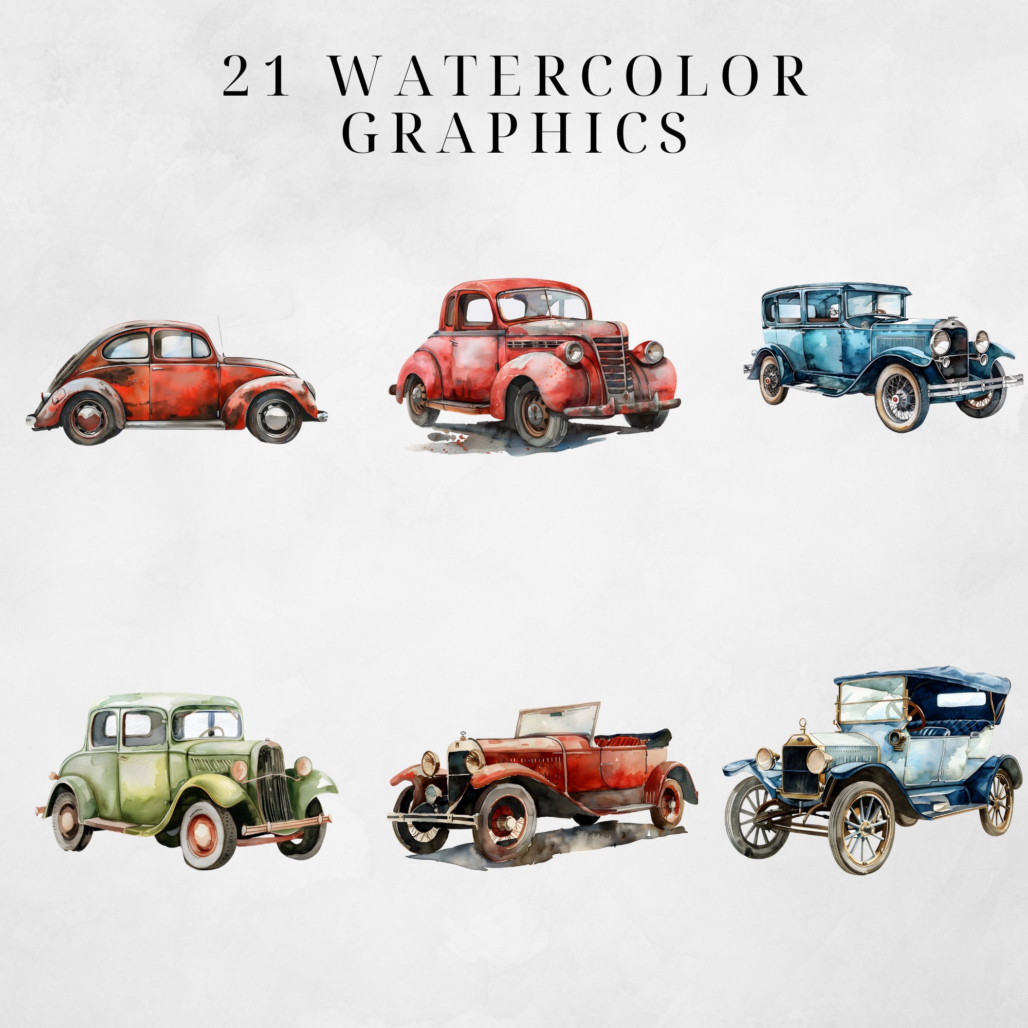 Watercolor Vintage Car Clipart, BUNDLE, Old Cars, Cars, Transparent Png ...