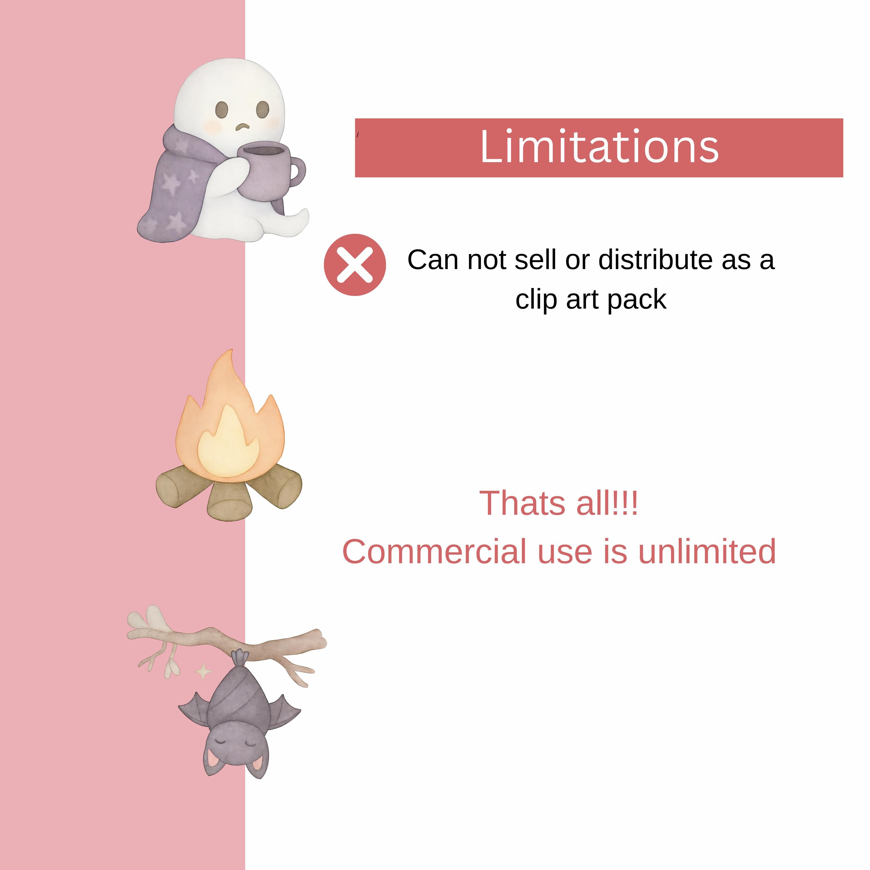 Spooky Forest Camp Clipart – Cute Ghosts, Bats, Haunted Tent, Black Cat ...