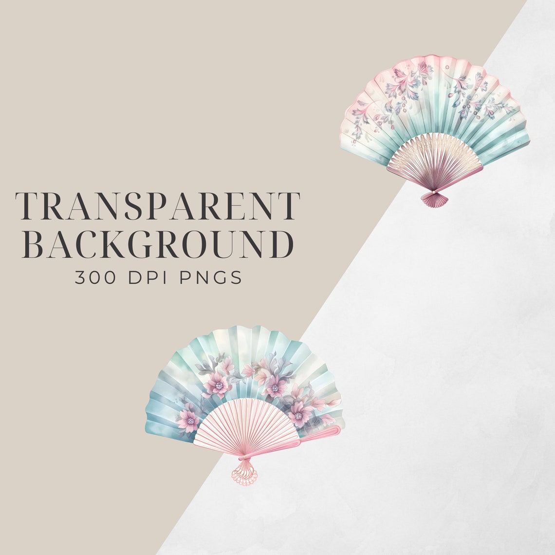 Watercolor Pastel Japanese Fans Clipart, Clipart for Commercial Use ...