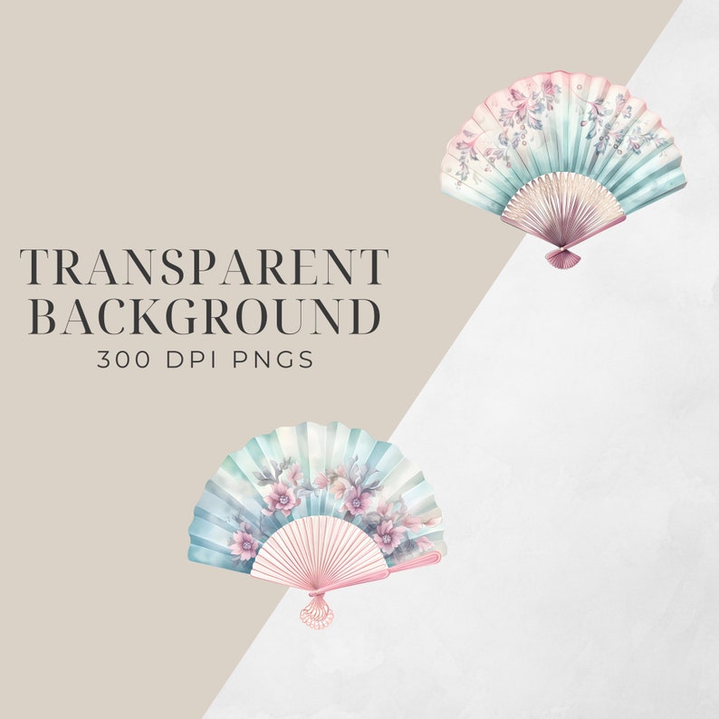 Watercolor Pastel Japanese Fans Clipart, Clipart for Commercial Use ...