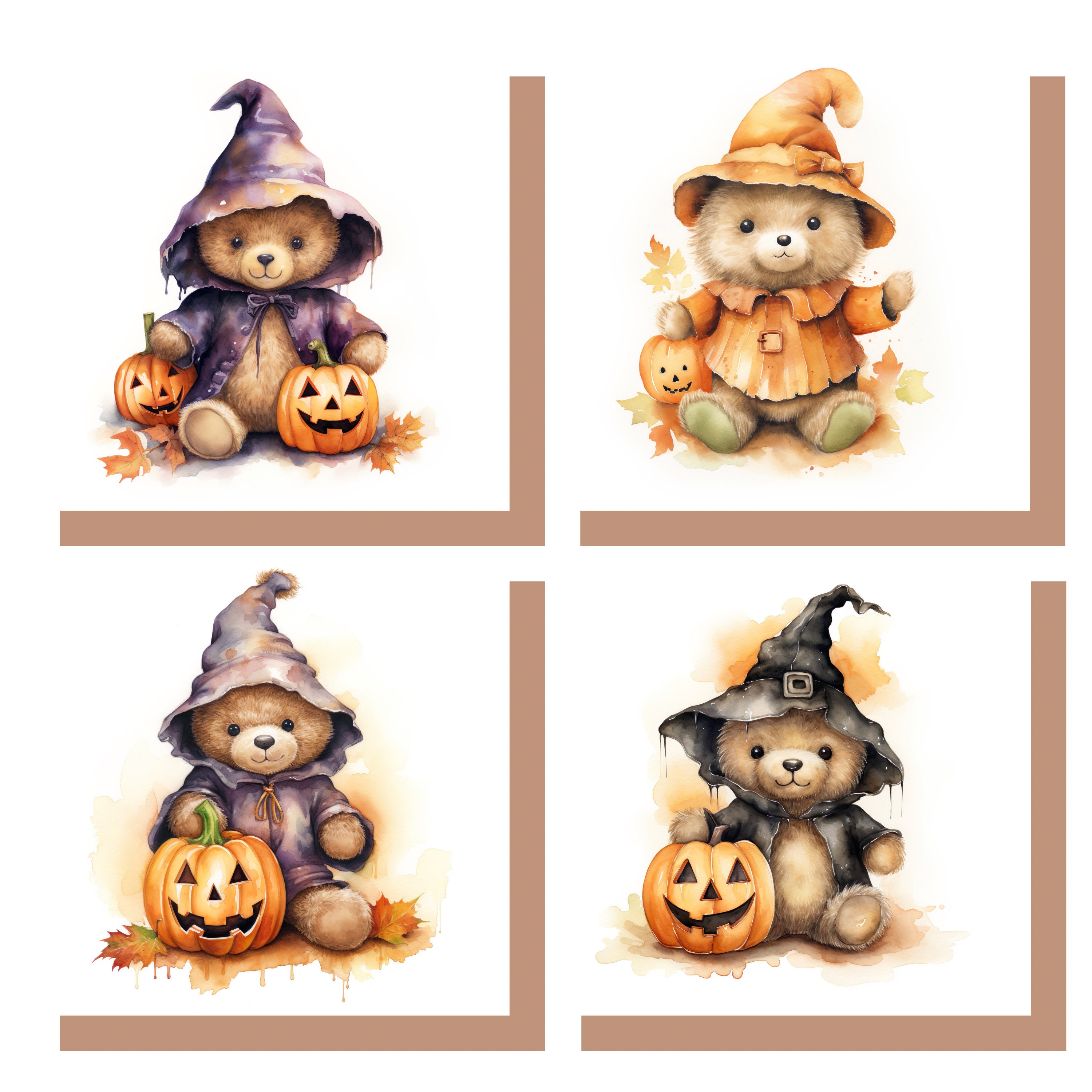 Watercolour Halloween Teddy Bears Clip Art Pack Watercolour, Clipart or ...