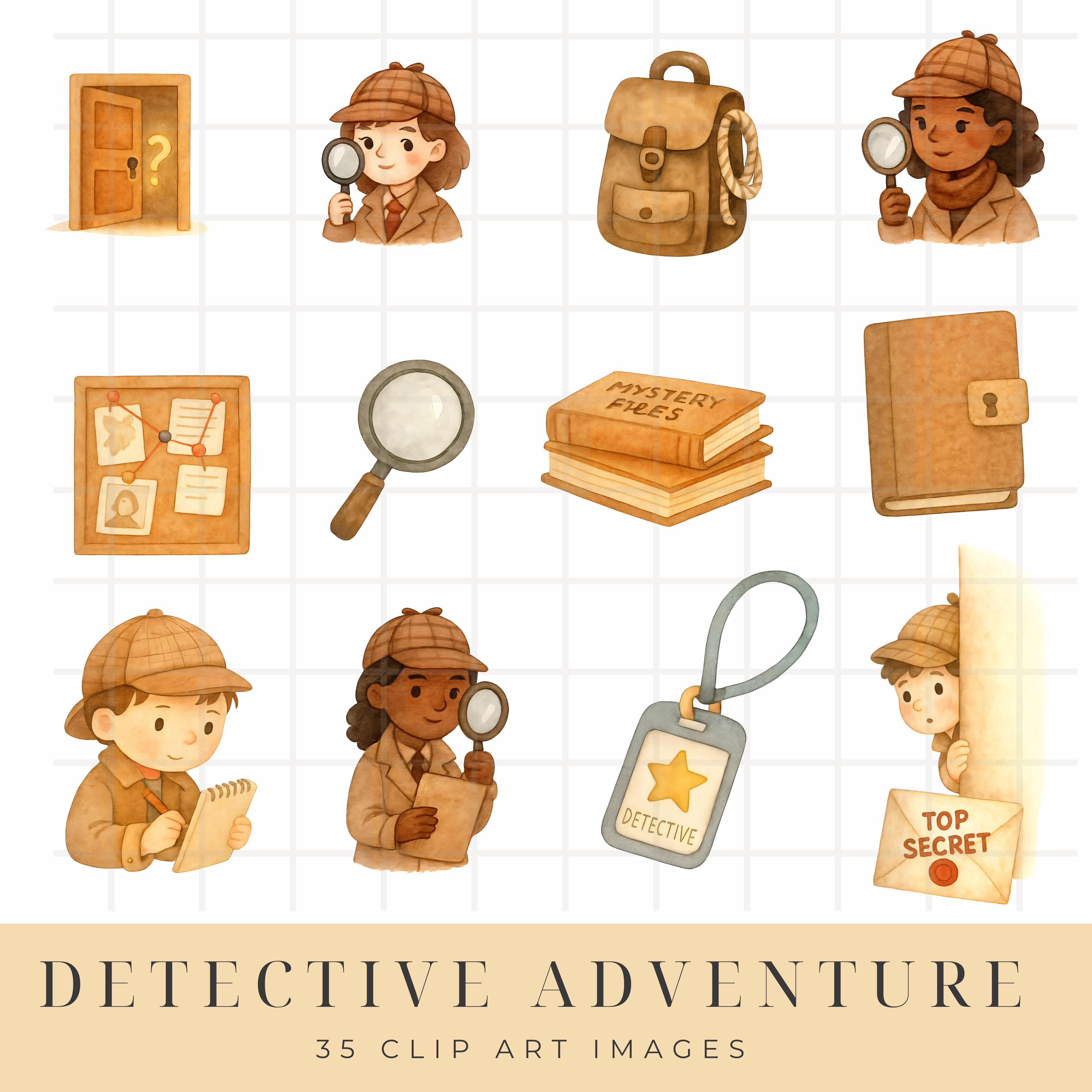 Watercolor Kid Detective Clipart | Girl & Boy Sleuths, Magnifying Glass ...