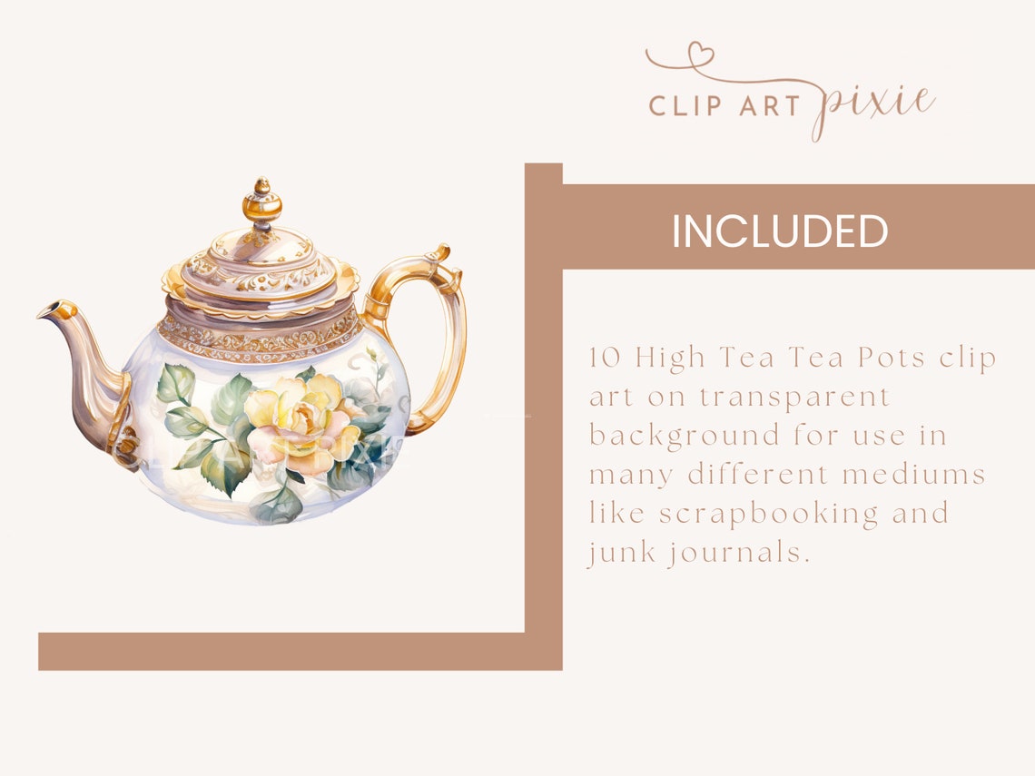 High Tea Tea Pots Clip Art Pack Watercolour, Clipart or Commercial Use ...